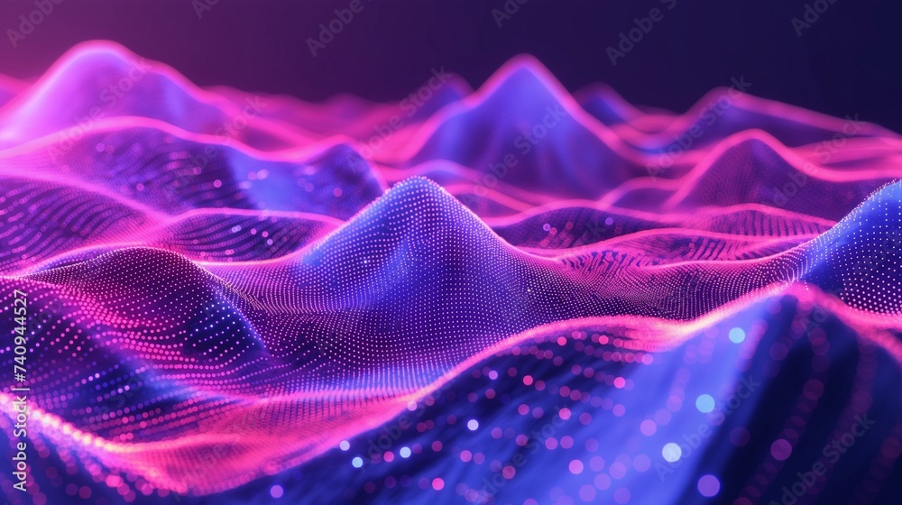 Data analytics is represented by a 3D landscape of rising and falling ...