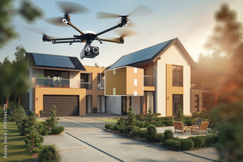 Smart package Drone Delivery mobility as a service. Box shipping ...