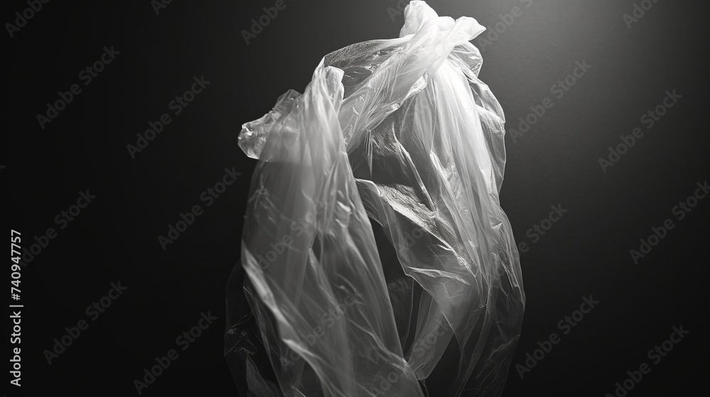 A white plastic bag stretched to reveal the varying thickness and ...