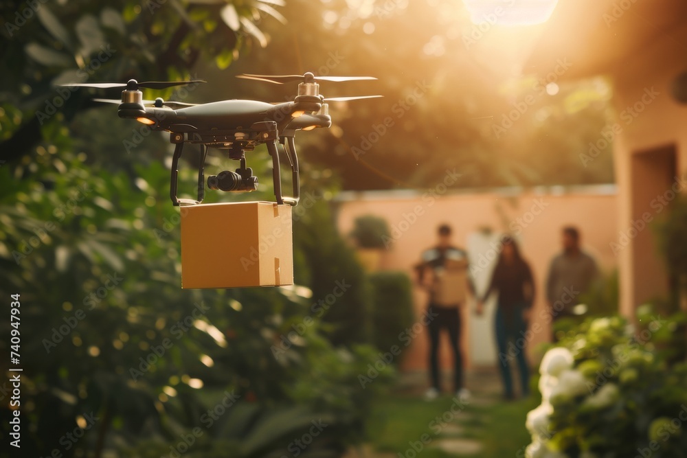 Smart package Drone Delivery mobility subscriptions. Box shipping smart home setup parcel ...