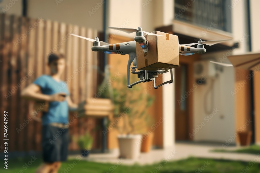 Smart package Drone Delivery next generation network. Box shipping maas ...