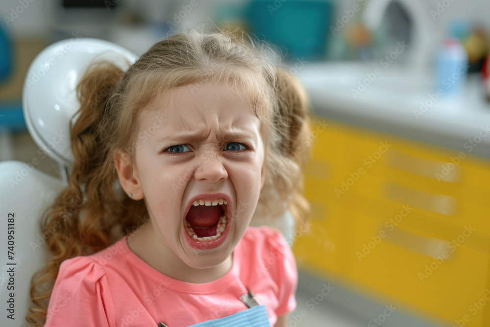 child throwing a tantrum at the dentist's office. She is scared of ...