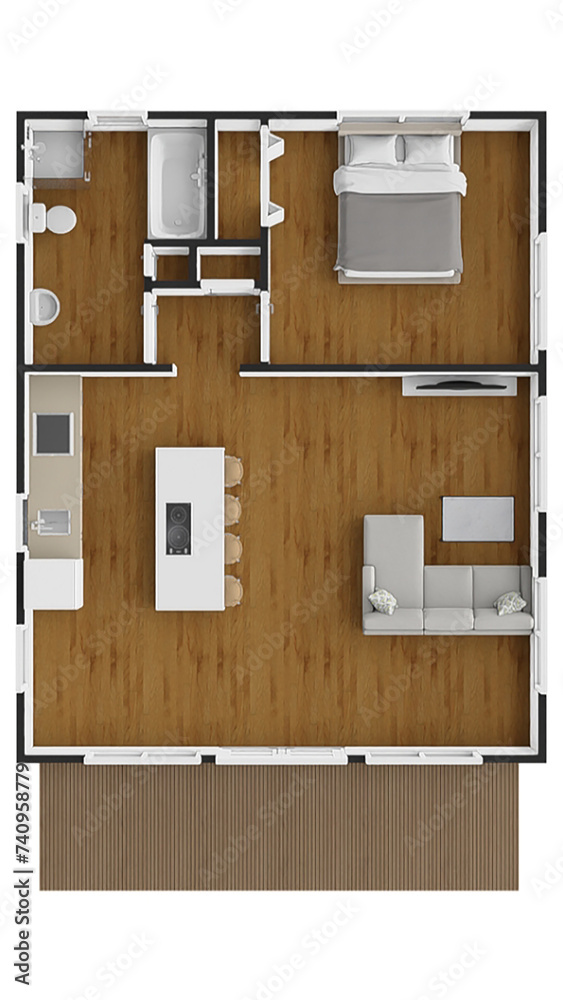 Apartment flat top view 2d render apartment floor plan 2D Floor plan of ...