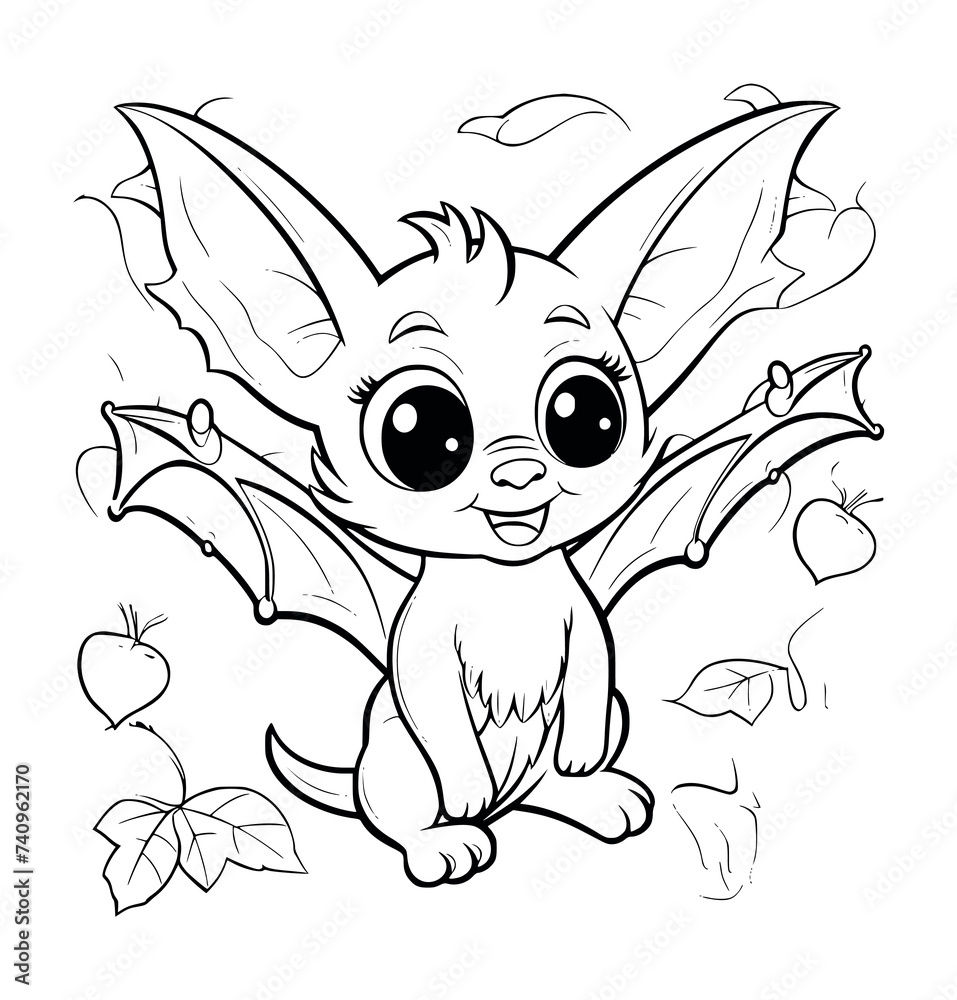 Cute Bat cartoon coloring page for kids - coloring book Stock Vector ...
