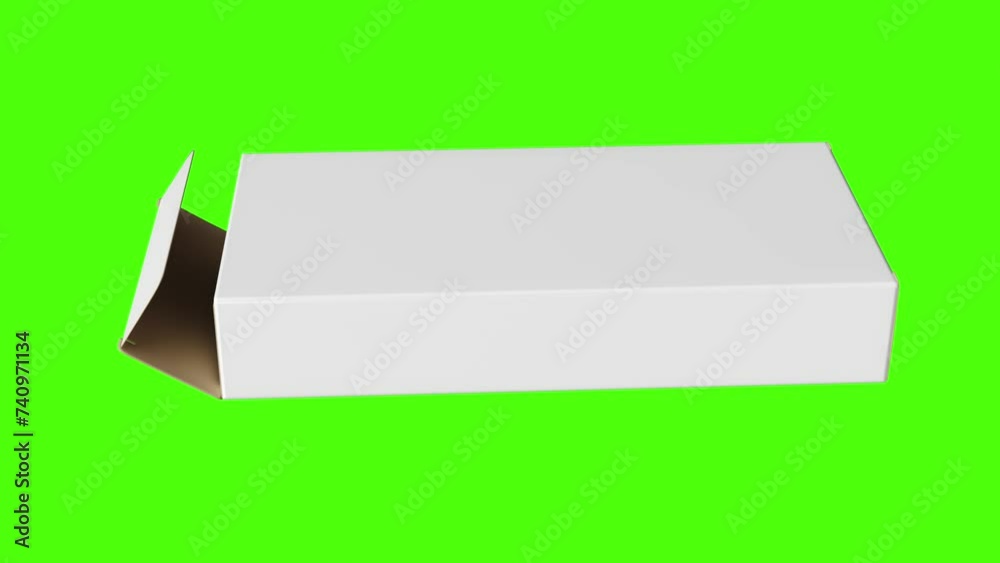 White cardboard box opens to reveal a blister packs of pills. 3d ...