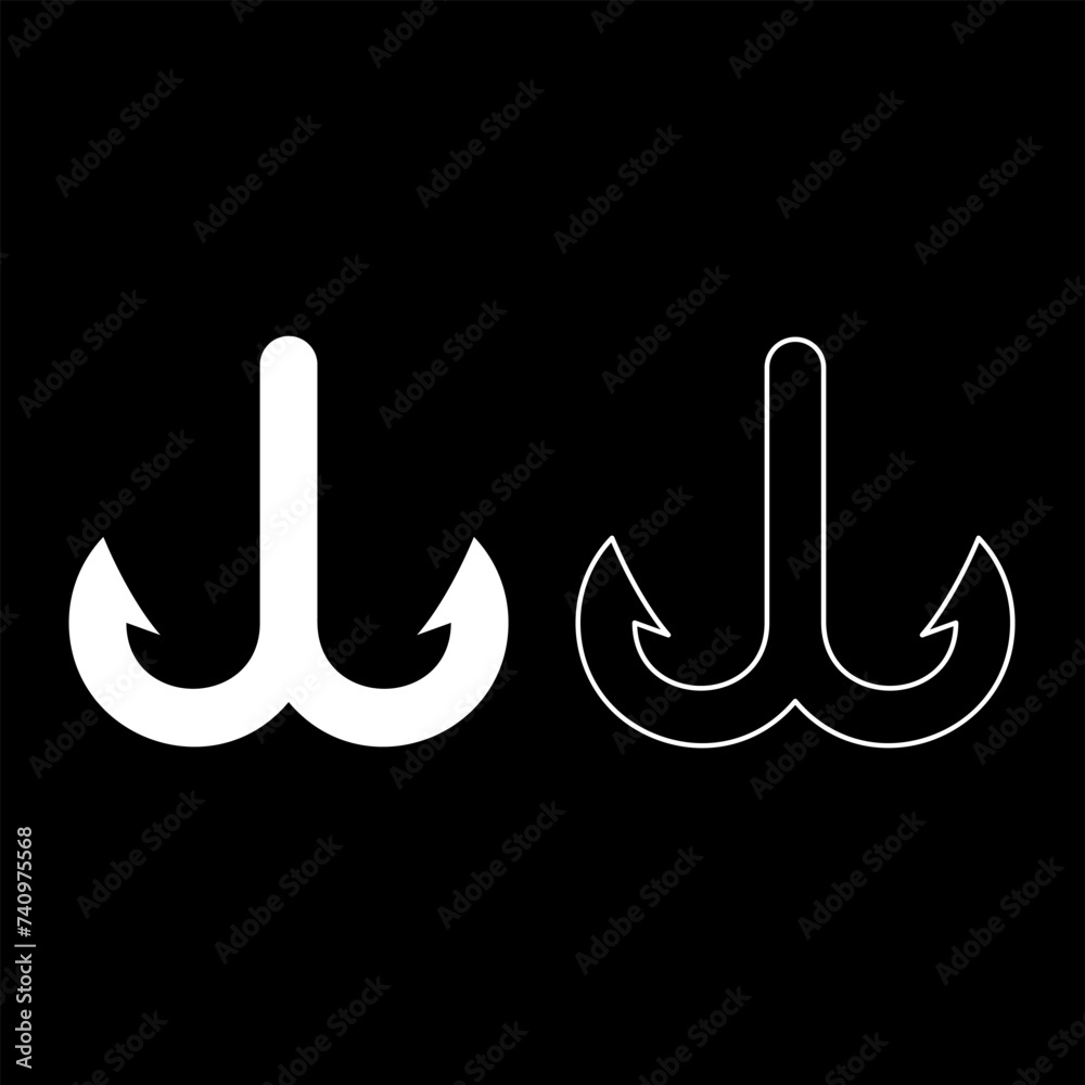 Fish hook anchor sea fishhook set icon white color vector illustration ...