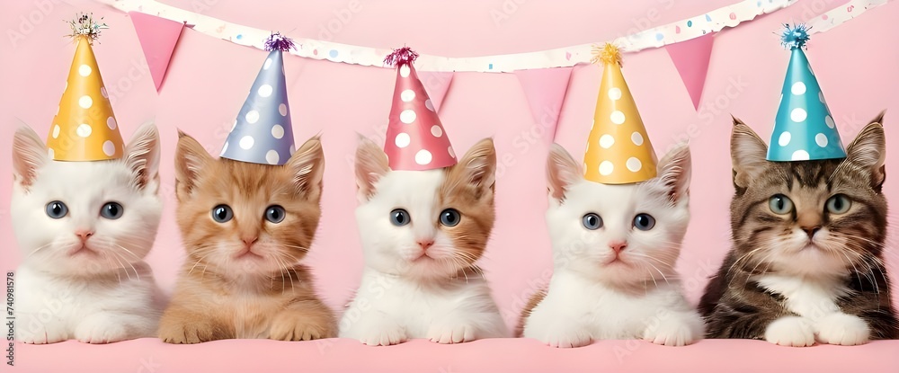 cat and balloons, happy birthday cats cute cats with party hats, cats ...