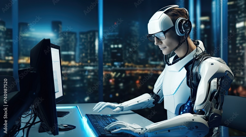 AI in Radio: Humanoid AI robot at the radio station studio, embodying ...