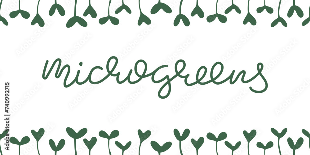 Microgreens handwritten lettering word in sprout frame. Green ...