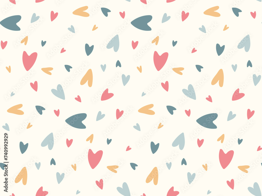 Cute cartoon kids colorful hearts seamless pattern. Hand drawn doodle ...