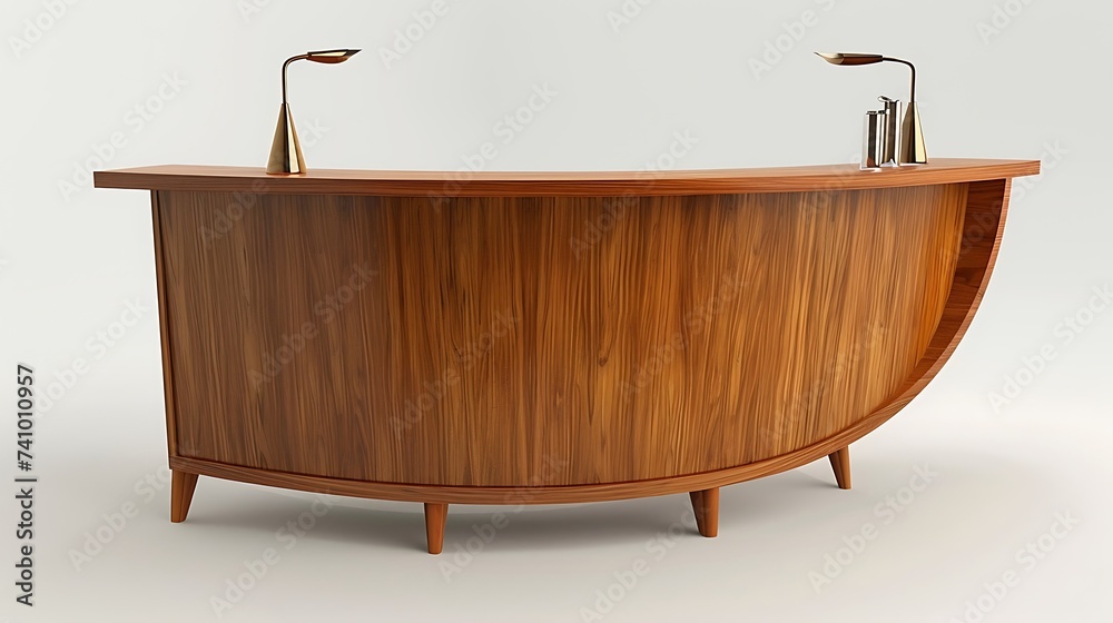 Mid, century modern reception front desk design with teak wood veneer ...