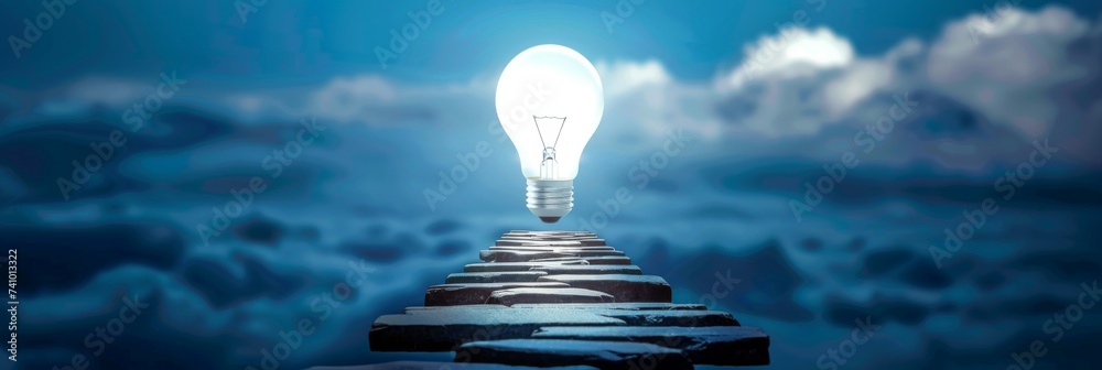 Lit Path Towards Light Bulb - A visionary concept of a path leading to ...