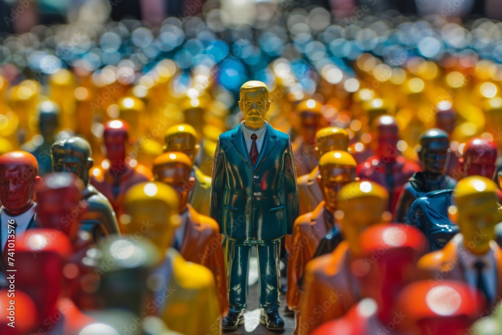 Leadership Distinction in Crowd - A single distinct figurine stands out ...