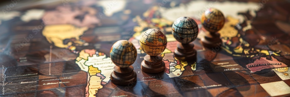 Cultural World Exploration - A variety of globe models on a world map ...