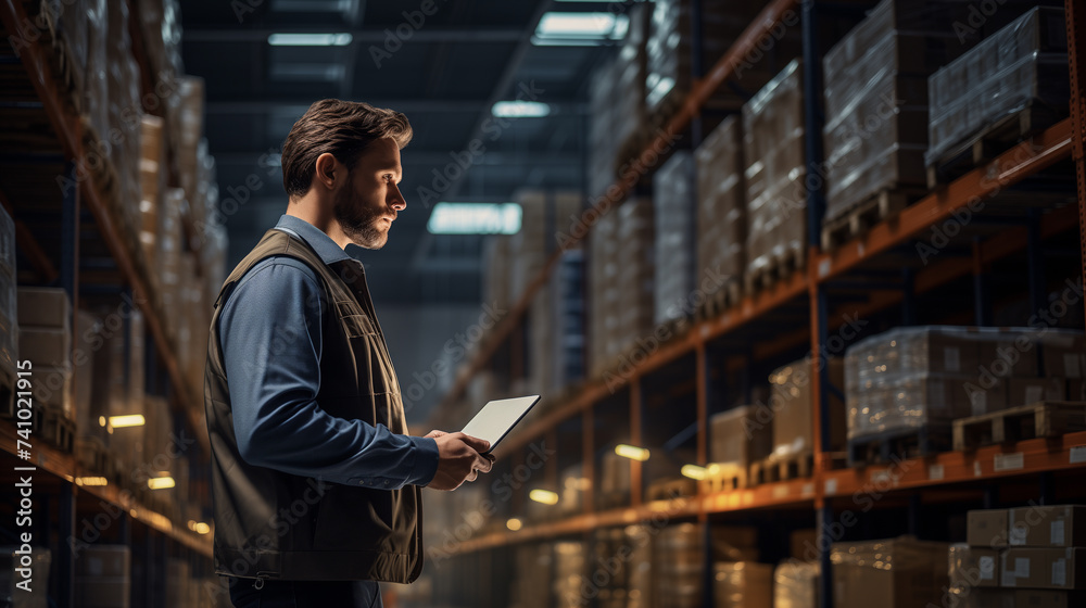 Smart Augmented Reality, AR warehouse management system. Worker hands ...