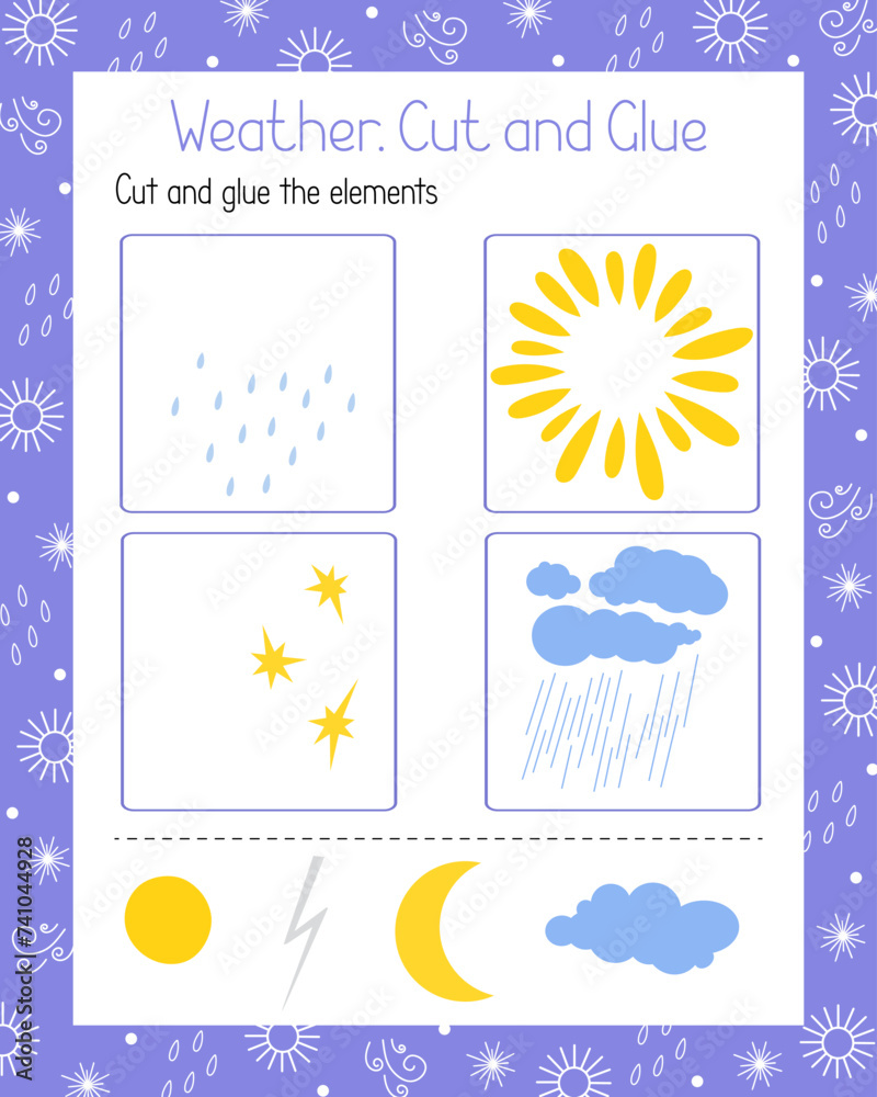 Weather elements doodle style papercraft, cut and glue educational ...