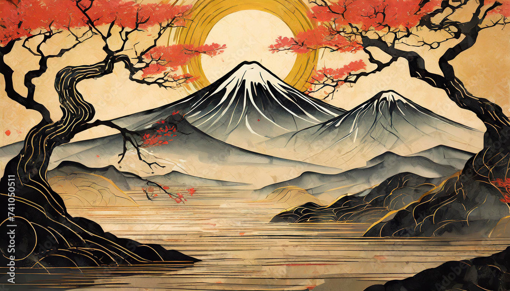 Nature painting in Japanese art style. Everything that exists in nature ...