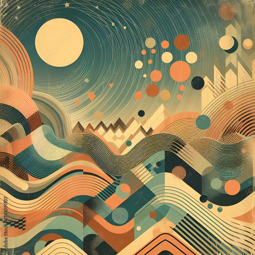Abstract Retro Streaming Mountains with Setting Sun Through it all ...