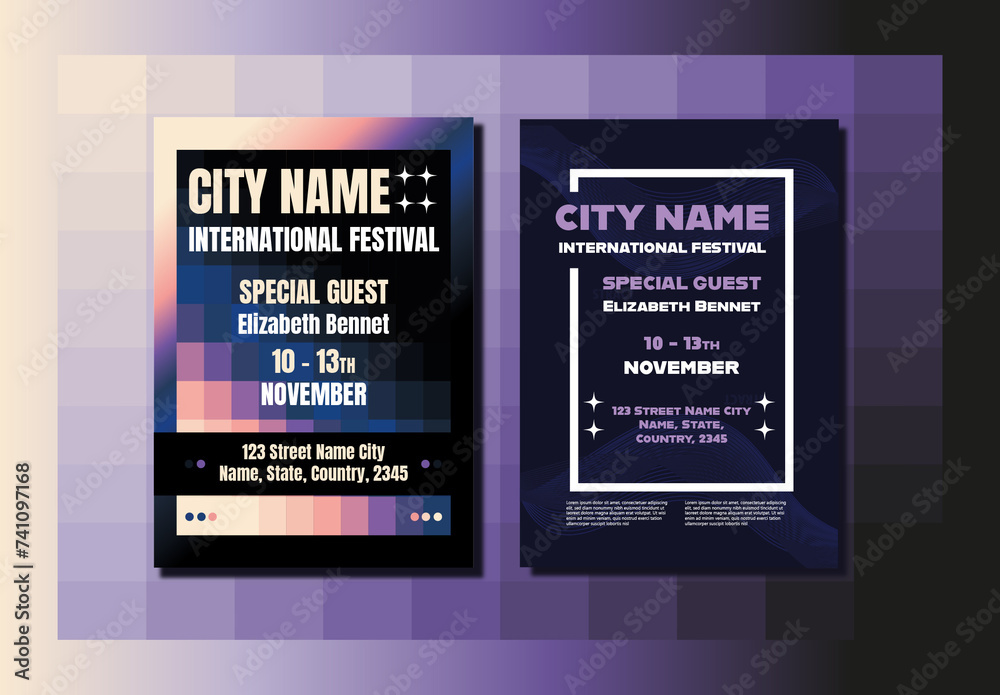 Pink Blue Purple Black Festival Flye Stock Template | Adobe Stock