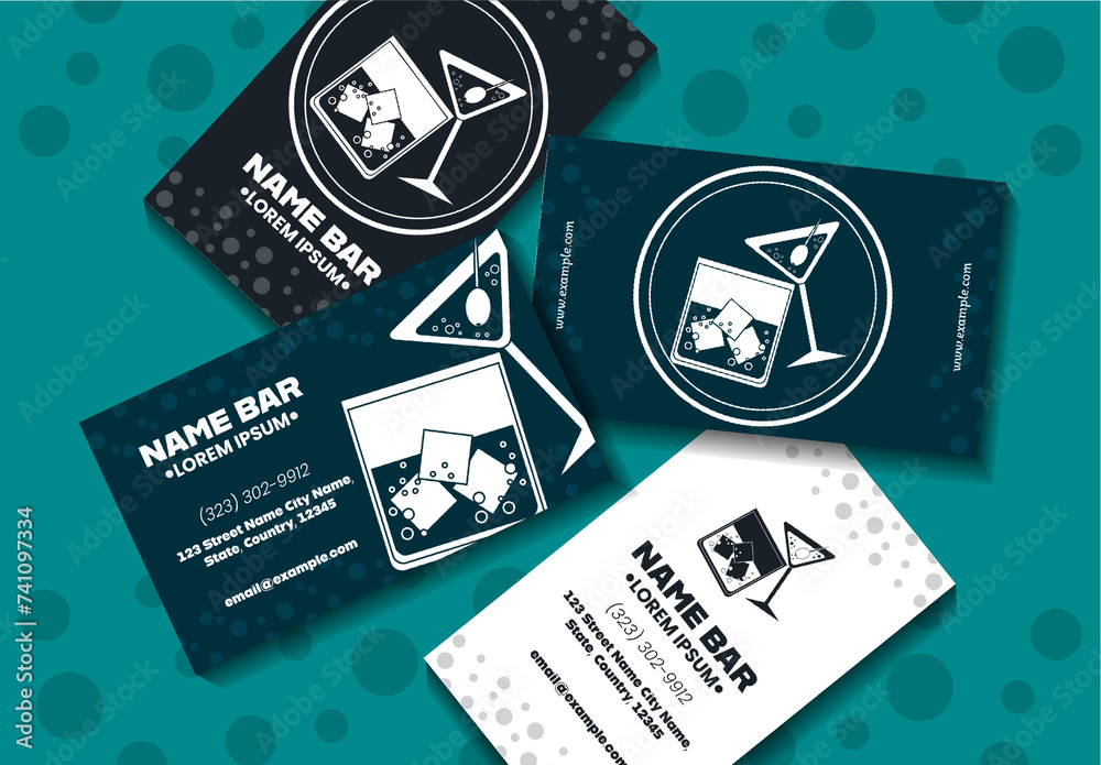 Dark Teal Cocktail Bar Business Card Template Design Stock Template ...