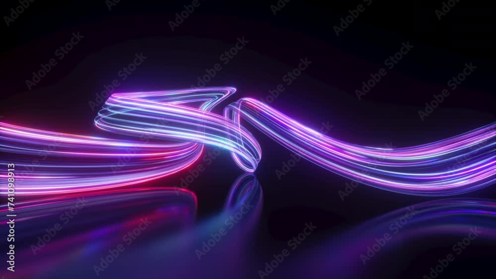 looping 3d animation. Abstract background of dynamic neon lines glowing ...