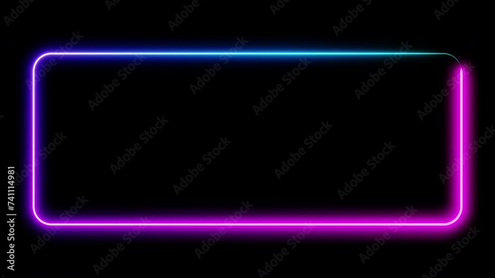 Neon frame purple and blue lights motion loops square on black ...