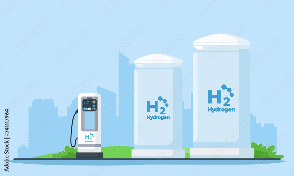 the concept of a hydrogen charging station with a hydrogen gas tank ...