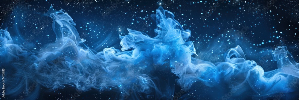 Shiny smoke. Glitter fluid. Ink water. Magic mist. Indigo color ...