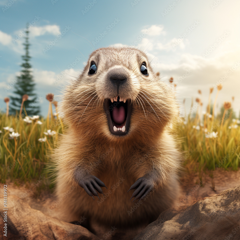An illustration of a beautiful charismatic groundhog. Image made by ...