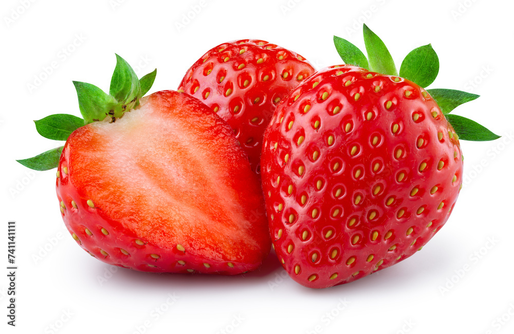 Strawberries isolated. Strawberry whole and half on white background ...