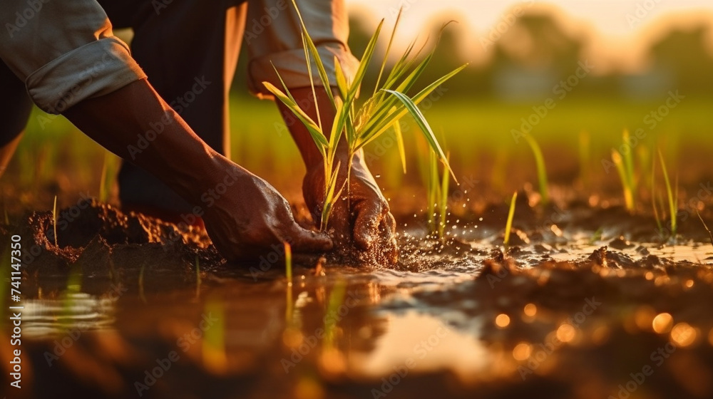 Rice harvesting on a plantation in Vietnam, Asian farmer, fair trade ...