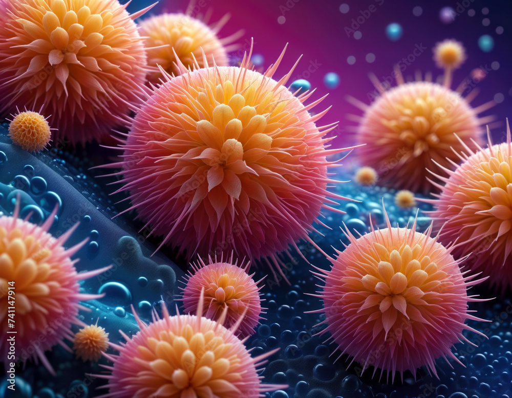 vibrant coelenterate polyp magnified to reveal the intricate details of ...