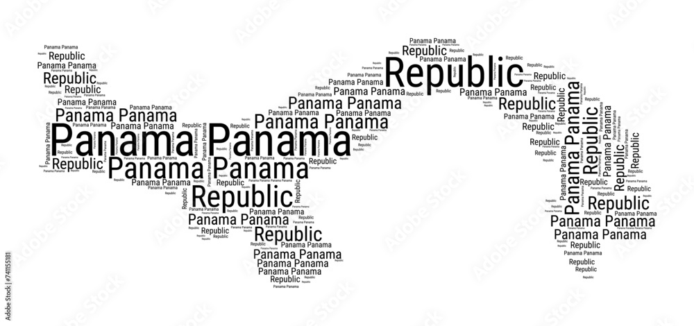 Black and white word cloud in Panama shape. Simple typography style ...