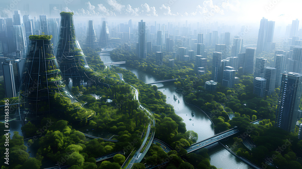 Futuristic City with Integrated Vertical Forests. A future vision of ...