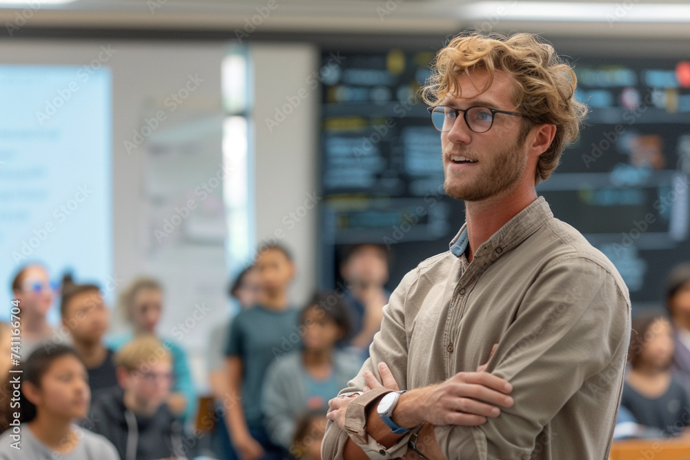 Professor Teaching University Students. A professor engaging with ...