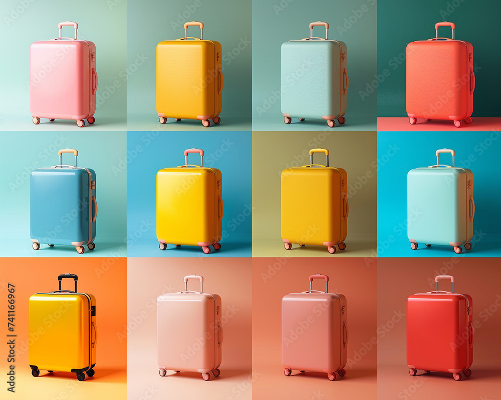 Travel luggage mockups in a palette of bright inviting colors inspiring ...