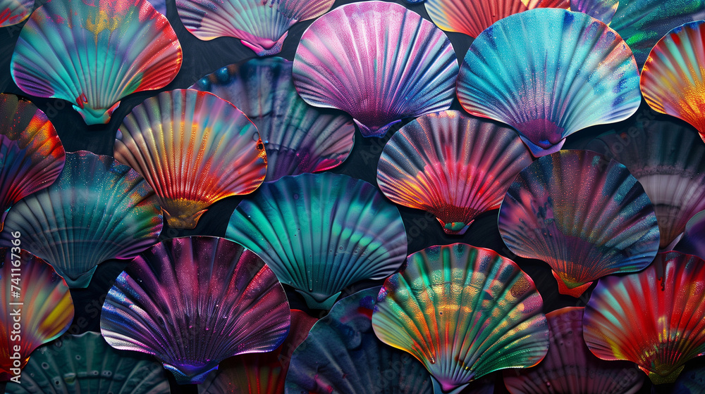 scallop shells pattern colorful wallpaper iridescent metallic ...