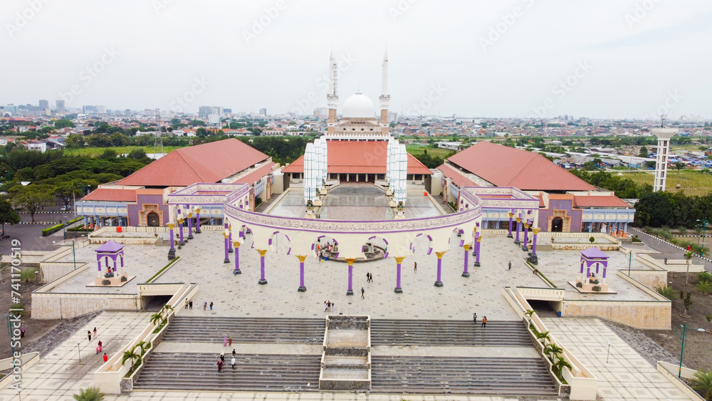 Aerial shoot of the Great Mosque of Central Java, one of the landmarks ...