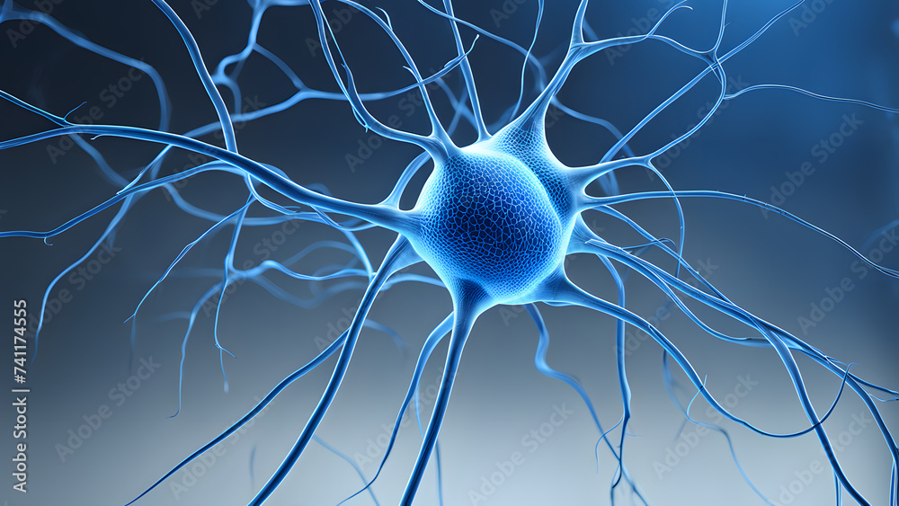 3D Neurons Electrical Pulse, Nerve Cell on Blue Background. Discerning ...