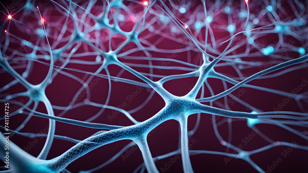 3D Neurons Electrical Pulse, Nerve Cell on Blue Background ...