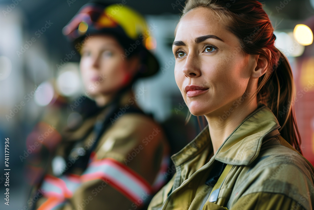 Brave female firefighter in full gear, exemplifying courage and ...