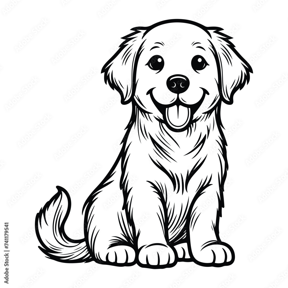 Line art of happy puppy sitting cartoon vector Stock Vector | Adobe Stock