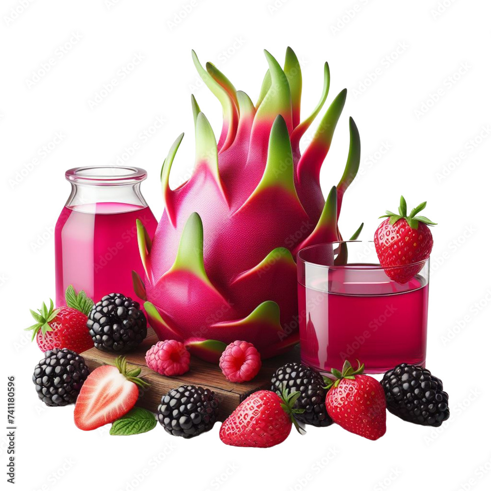 Photo of two glasses served with pitahaya drink and decorated around ...