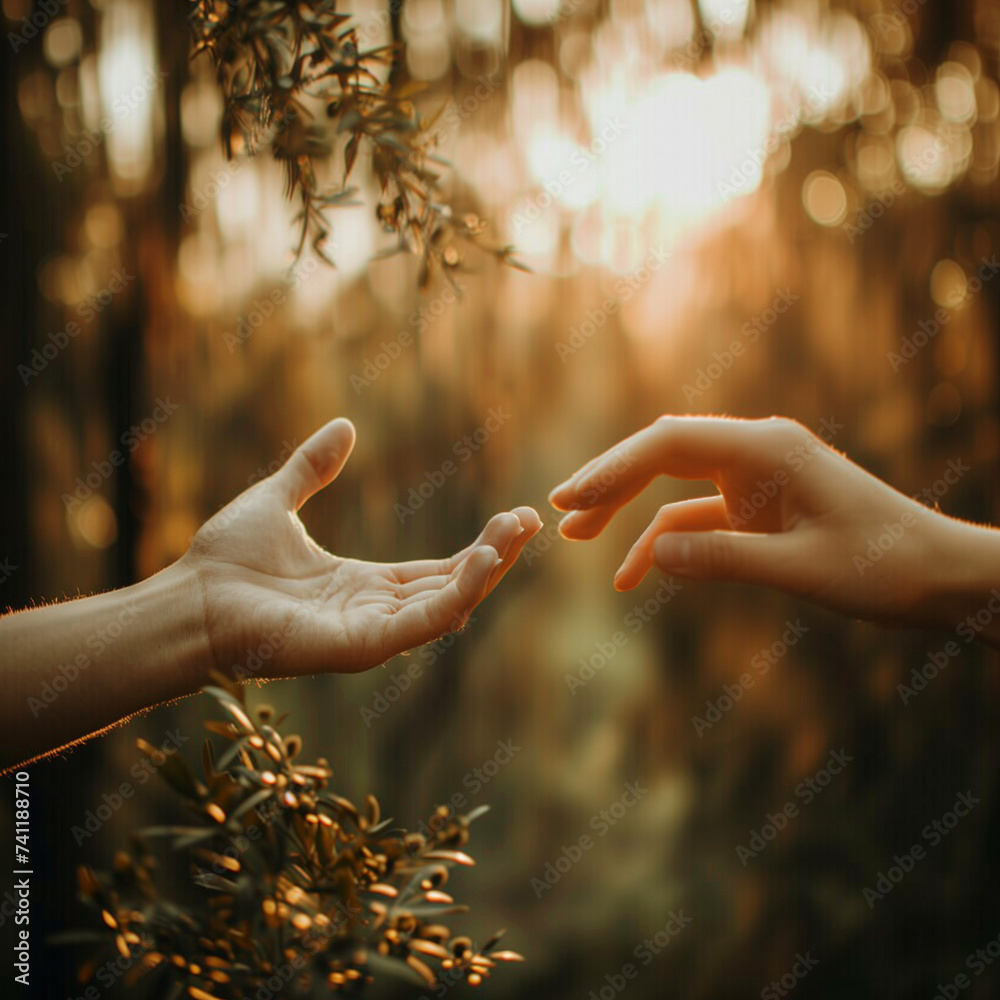 Touch of Connection: Two Hands Reaching Towards Each Other in a Warm ...
