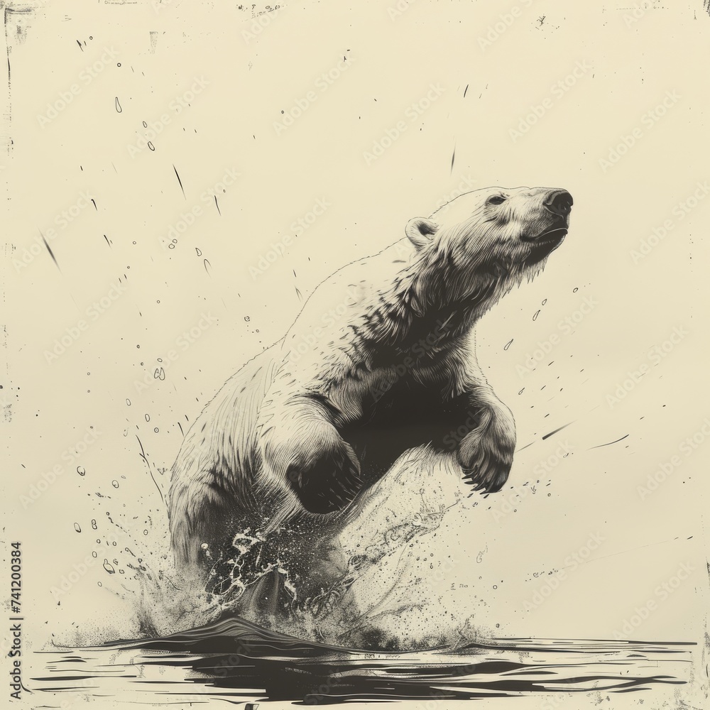A polar bear jumping out of water. A majestic polar bear emerges from ...