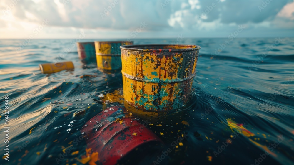 Toxic waste floats on the surface of the sea. And there are toxins from ...