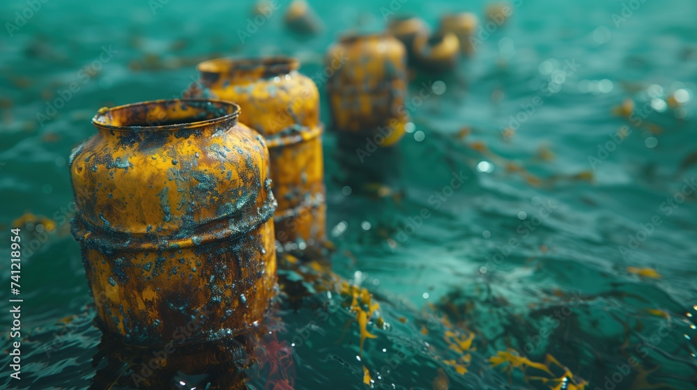 Toxic waste floats on the surface of the sea. And there are toxins from ...