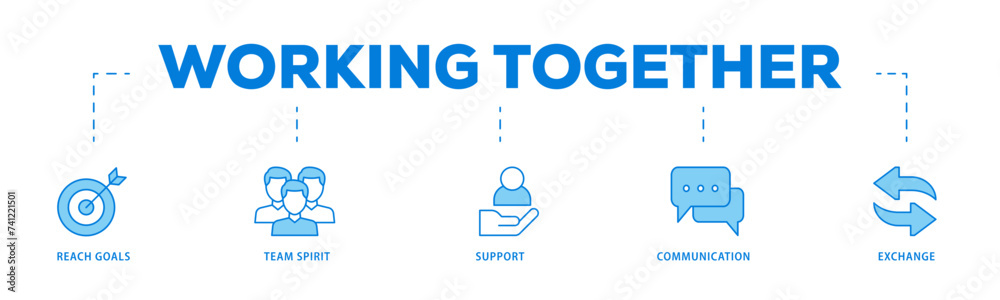 Working together icons process flow web banner illustration of ...