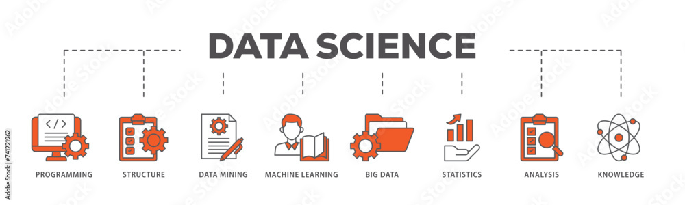 Data science icons process flow web banner illustration of data ... Data science icons process flow web banner illustration of data ...