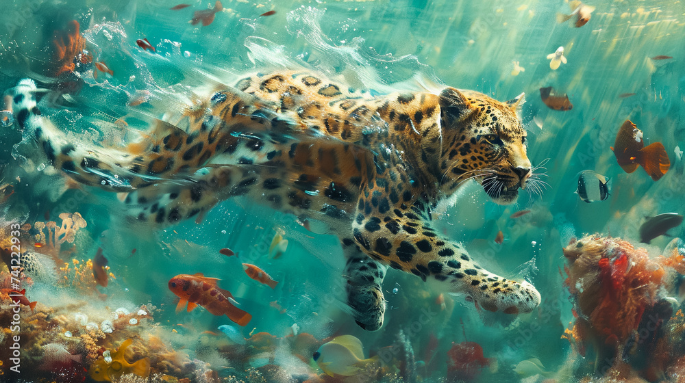 Renaissance art meets scuba diving A leopard explores undersea realms ...